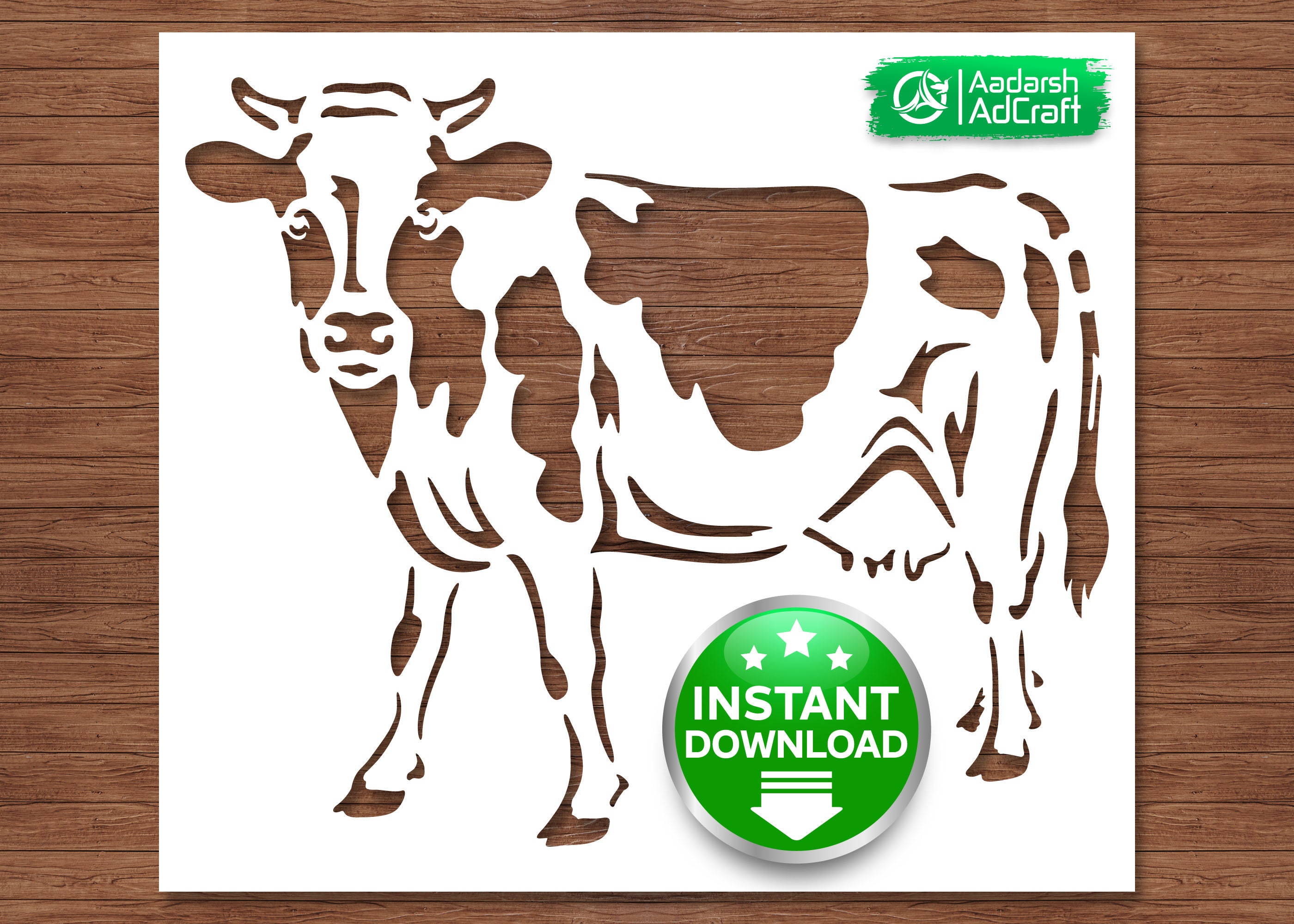 Cow Cattle Farm Animal Full Body Stencil Art, Vector Drawing, SVG, Dxf ...