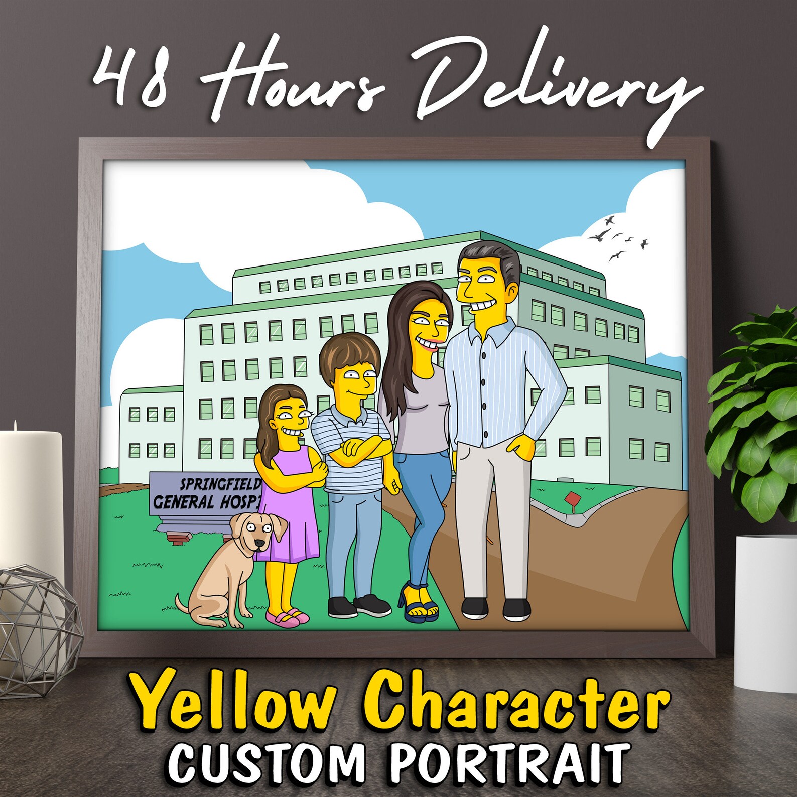 Custom Simpsons Yellow Character Family Portrait With Pet Dog on ...