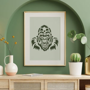 Angry Furious Gorilla Grunts Face Art Stencil, Ape Art Stencil, Wildlife Art, SVG, Dxf, Wall ...