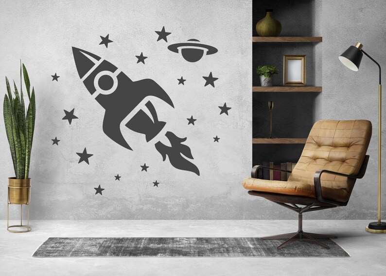 Rocket Ship With Stars Stencil SVG, Space Cut File for Cricut ...