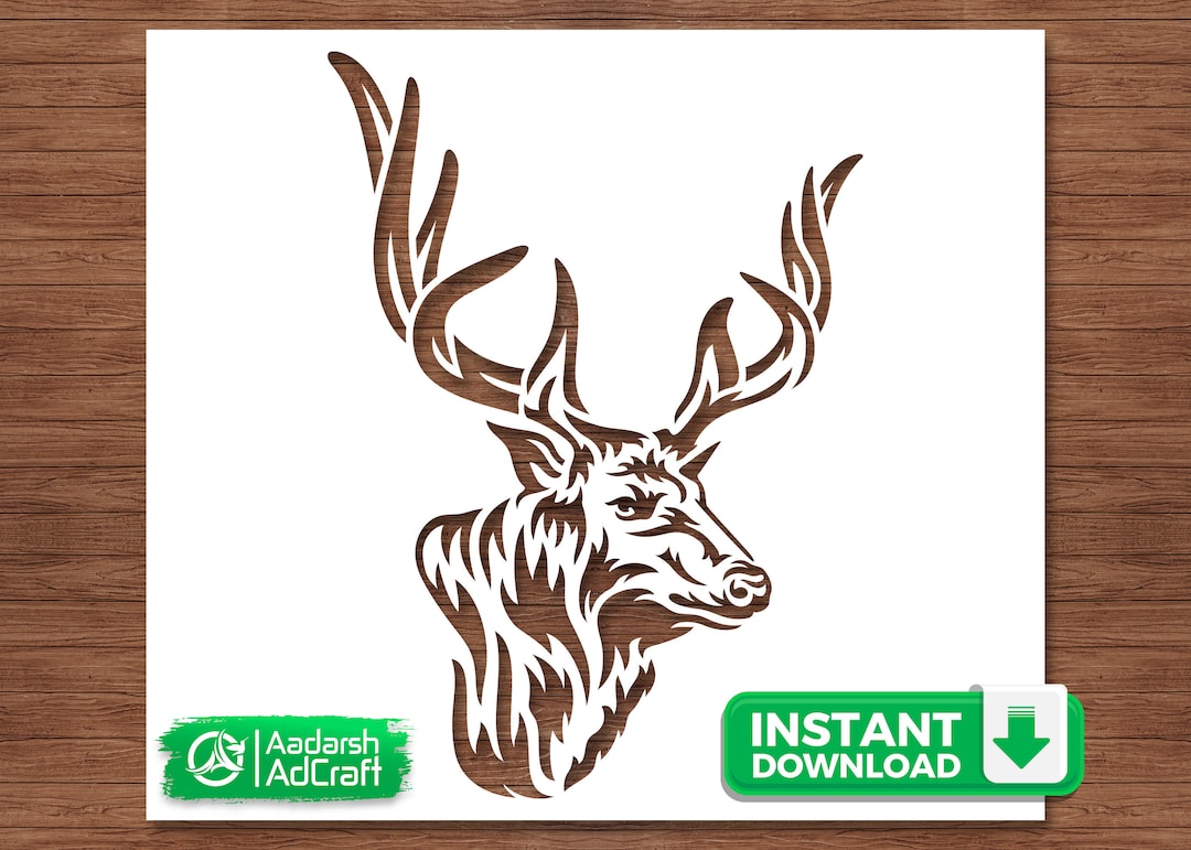 American Elk Head Side Face Stencil SVG Dxf Digital Instant - Etsy