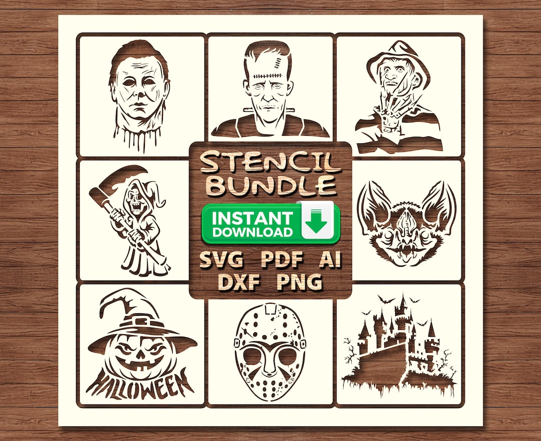 Stencil Bundle of Halloween Characters & Horror Elements, Vector SVG ...