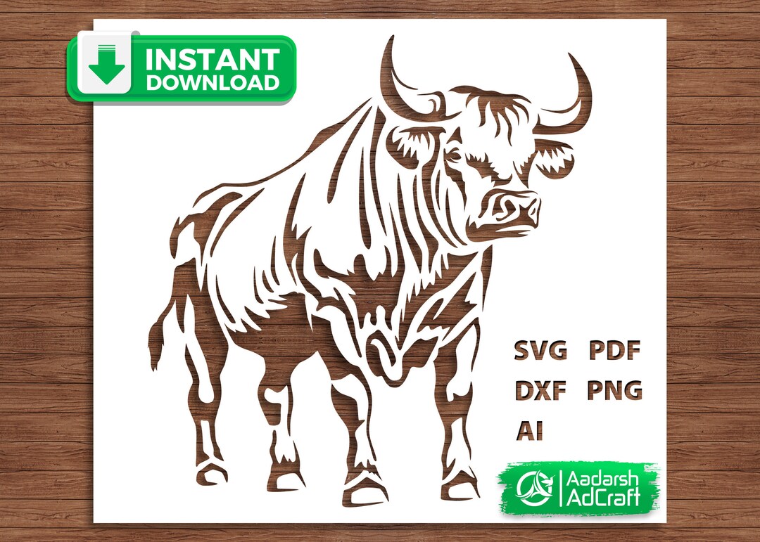 Bull Animal Full Body Art Stencil, Vector Drawing, SVG, Dxf, Cattle ...
