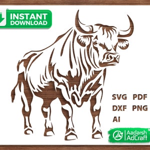 Bull Animal Full Body Art Stencil, Vector Drawing, SVG, Dxf, Cattle ...