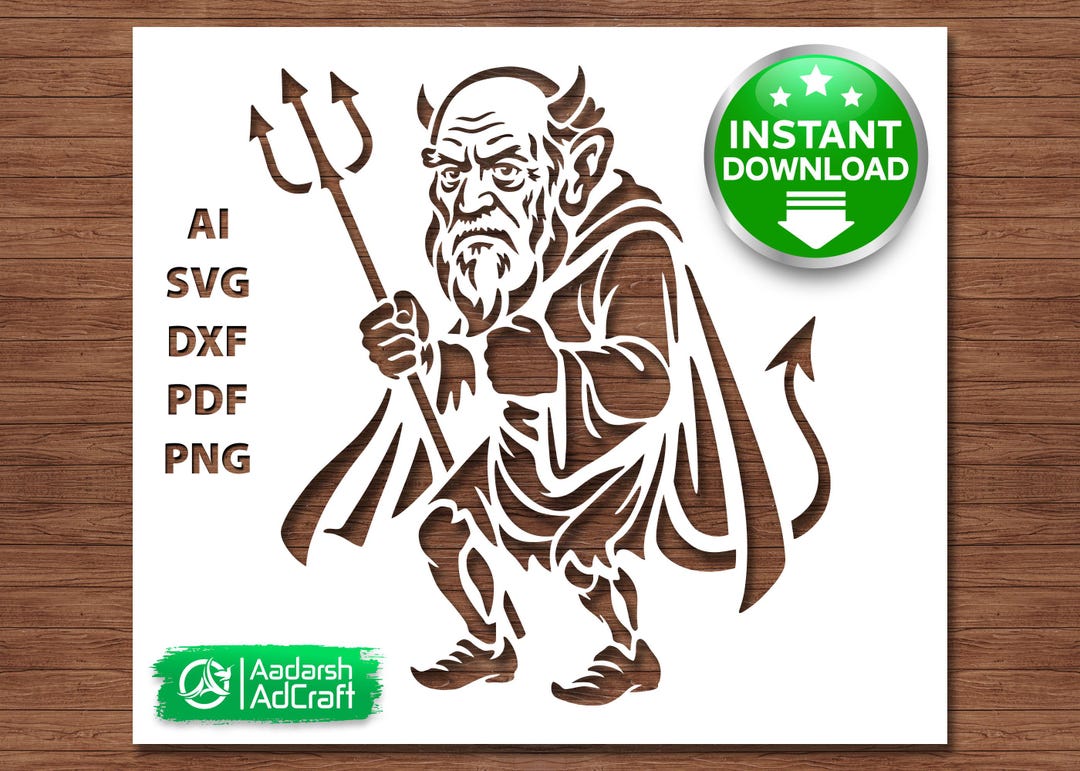 Horned Demon Devil Stencil SVG | Scary Evil Spirit With Trident ...