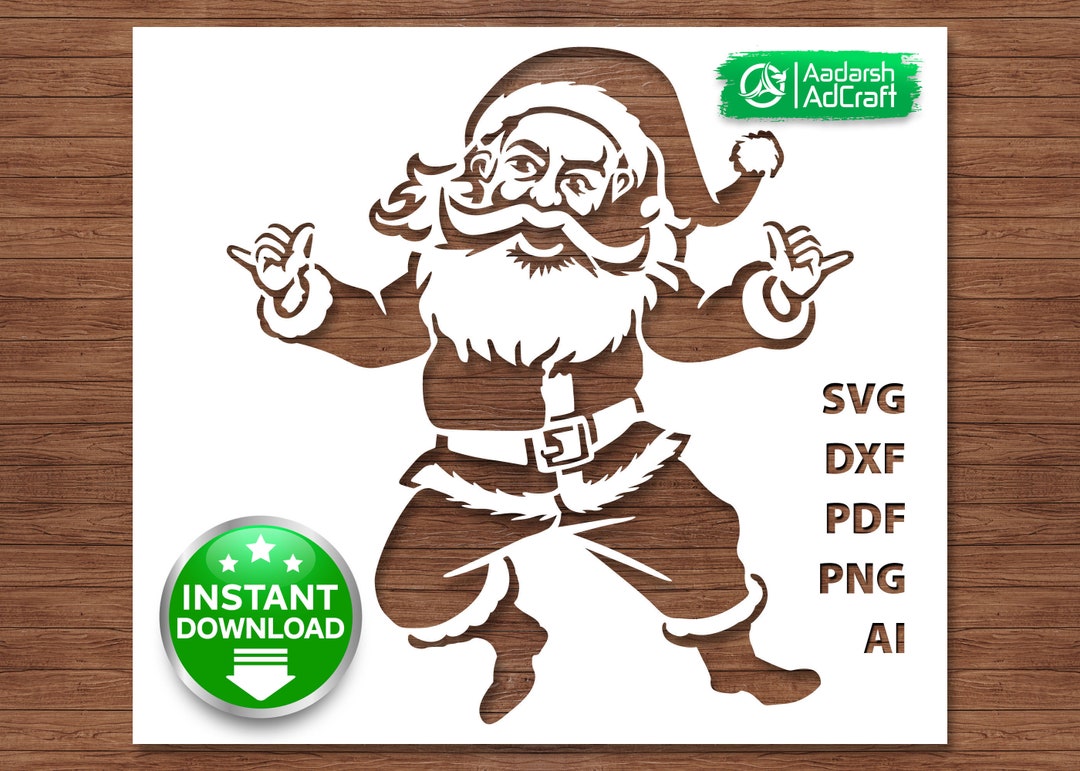 Christmas Santa Claus Dancing Stencil Art, Vector SVG, Dxf, Stencil ...