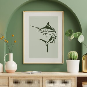 Marlin Fish Jumping Art Stencil, SVG, Dxf, Marlin Fish Stencil, Sea Creature, Aquatic Art, Wall ...