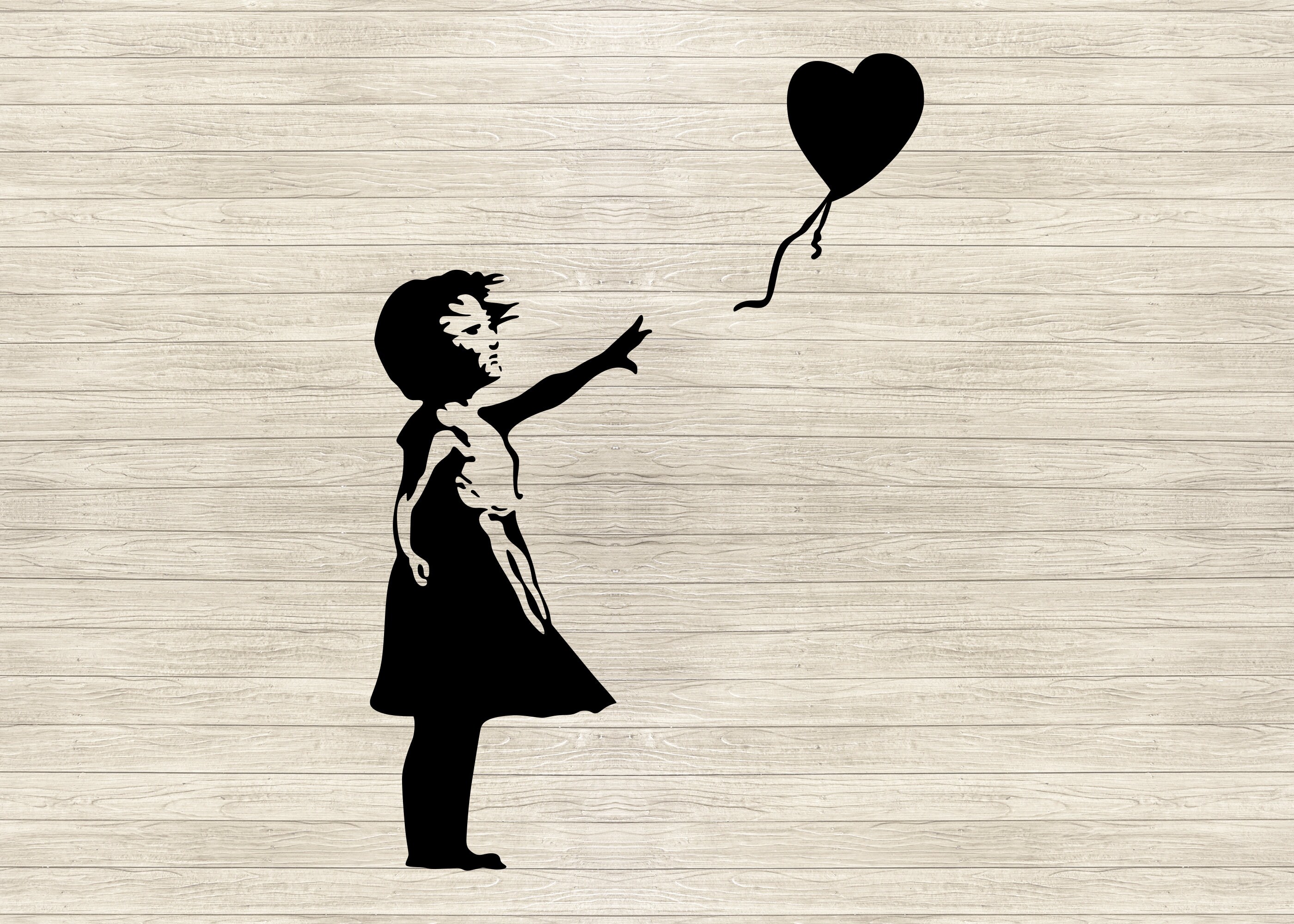 Banksy Girl Heart Balloon Stencil, SVG, DXF, Alone Waiting Girl ...