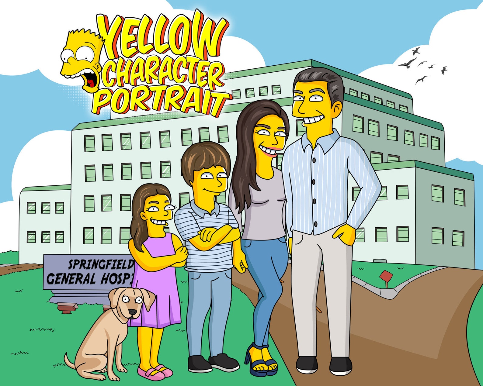 Custom Simpsons Yellow Character Family Portrait With Pet Dog on ...