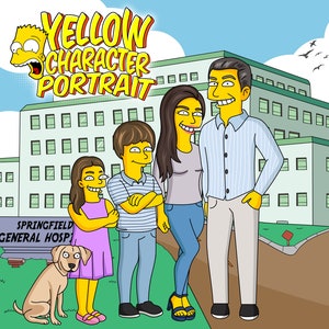 Custom Simpsons Yellow Character Family Portrait With Pet Dog on ...