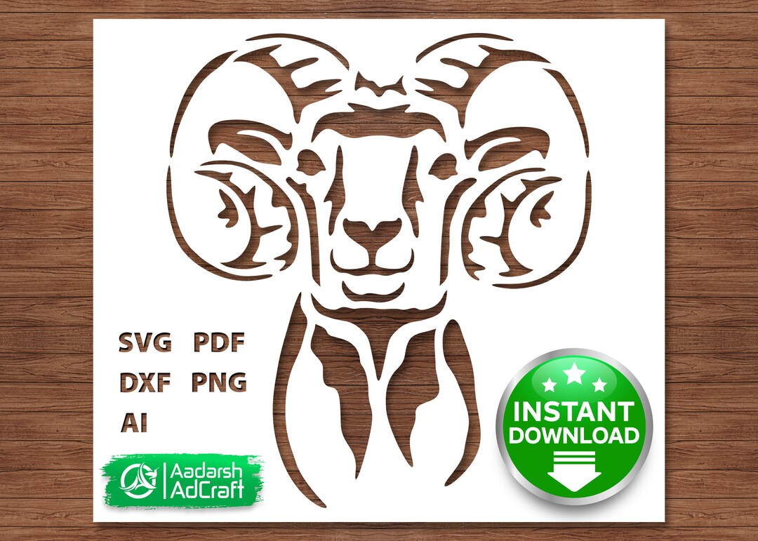 Ram Jungle Front Face Creative Stencil Art, Vector SVG, Dxf, Ram ...