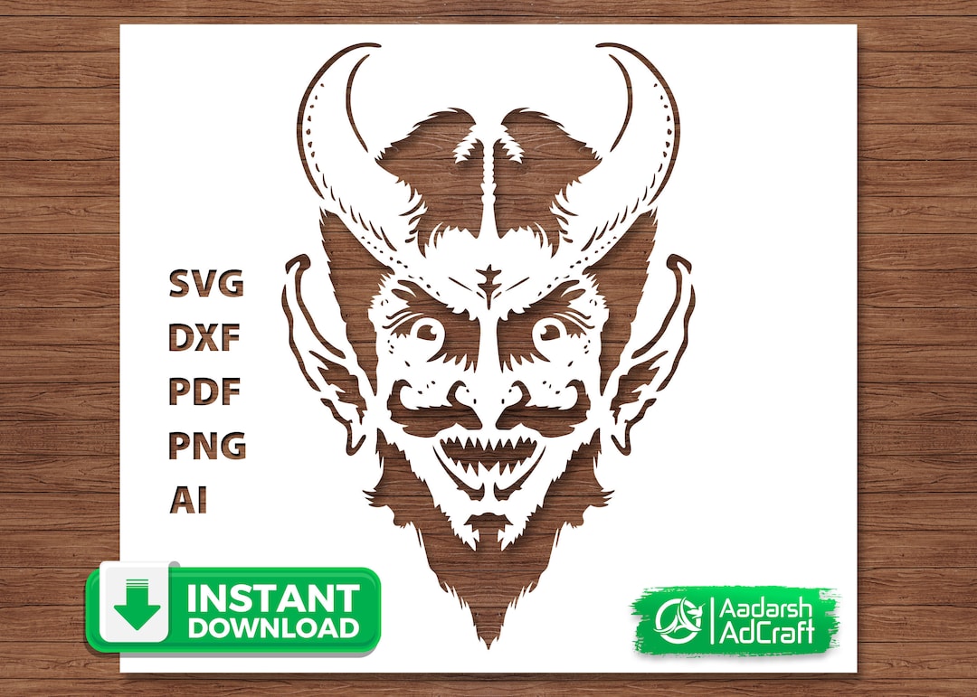 Halloween Devil Stencil | Scary Face SVG, Demon Mask Template, Spooky ...