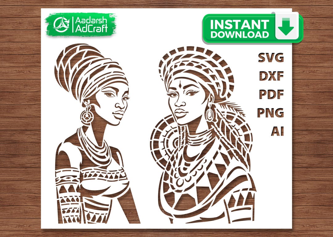 Tribal African Women Stencil SVG, Ethnic Silhouette Cut File ...