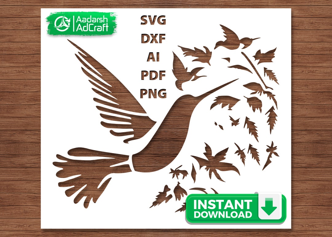 Humming Bird Flying Art Stencil, Vector SVG, Dxf, Humming Bird Design ...