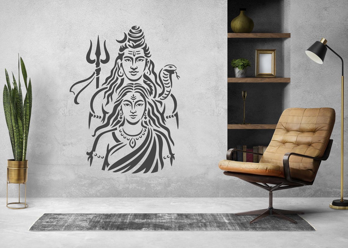 Divine Shiv Shakti Stencil | Hindu God SVG Template, Shiva Parvati ...