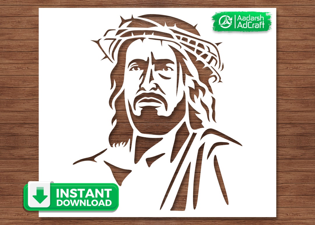 Jesus Face With Thorn Crown Stencil Art, Vector SVG, Dxf, Stencil Print ...