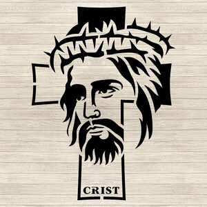 Jesus Crist Face in Cross Stencil Art, Vector SVG, Dxf, Stencil Print ...