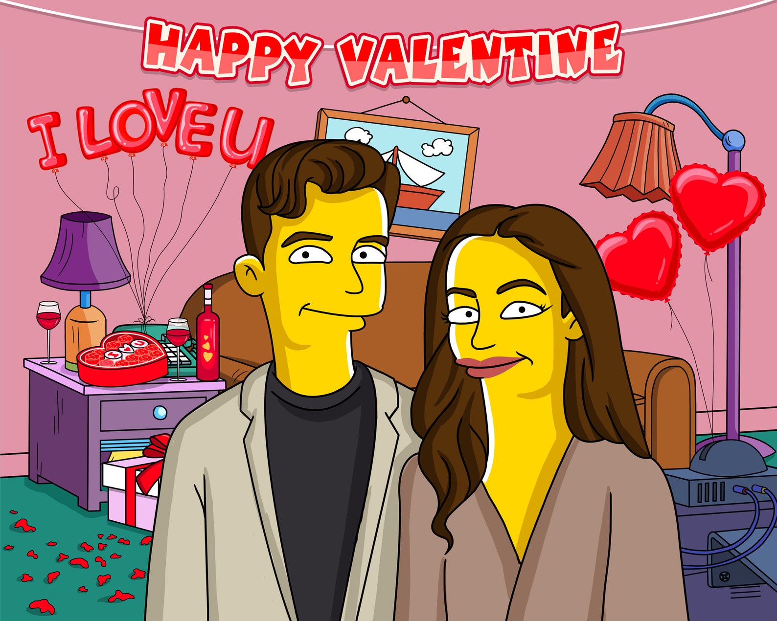 Custom Simpsons Character Family With Pet Portrait, Living Room Sofa ...
