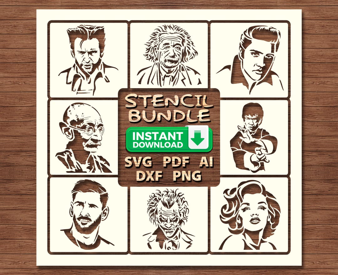 Famous People Stencil Bundle | Iconic Faces SVG, Celebrity Portrait ...