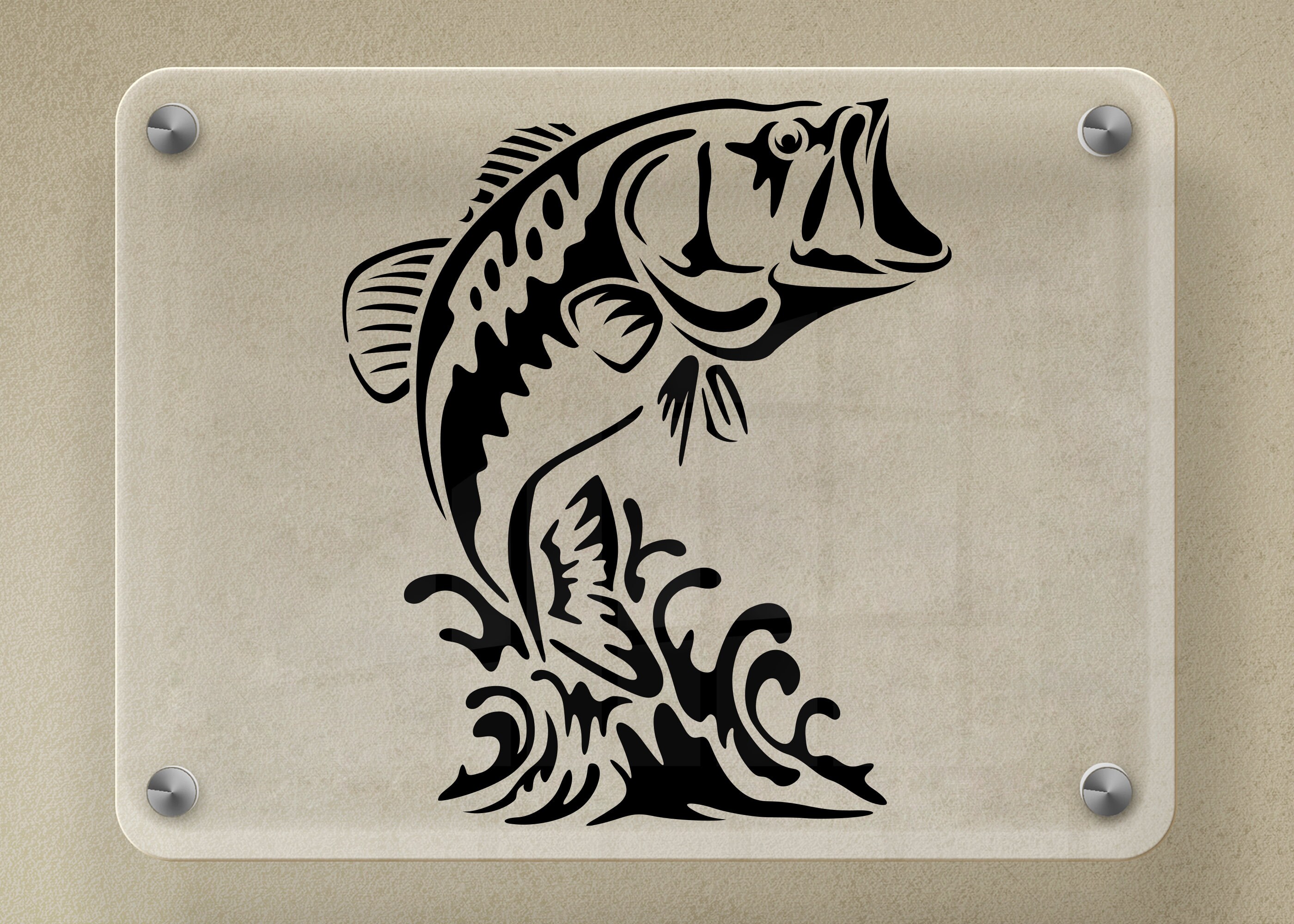 Bass Fish Jumping Stencil Art, Vector Bass Fish Stencil, Sea Creature ...