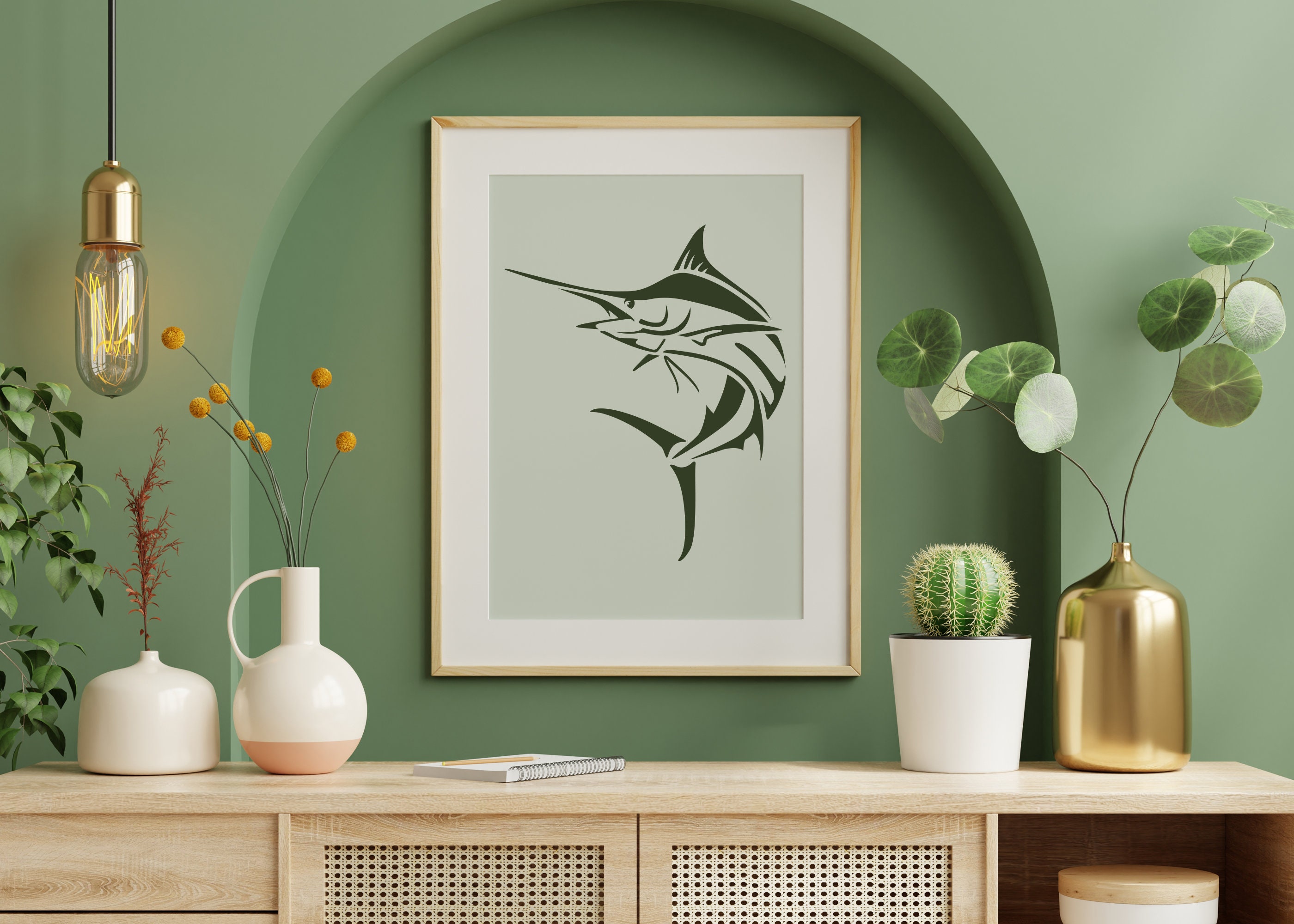 Marlin Fish Jumping Art Stencil, SVG, Dxf, Marlin Fish Stencil, Sea ...