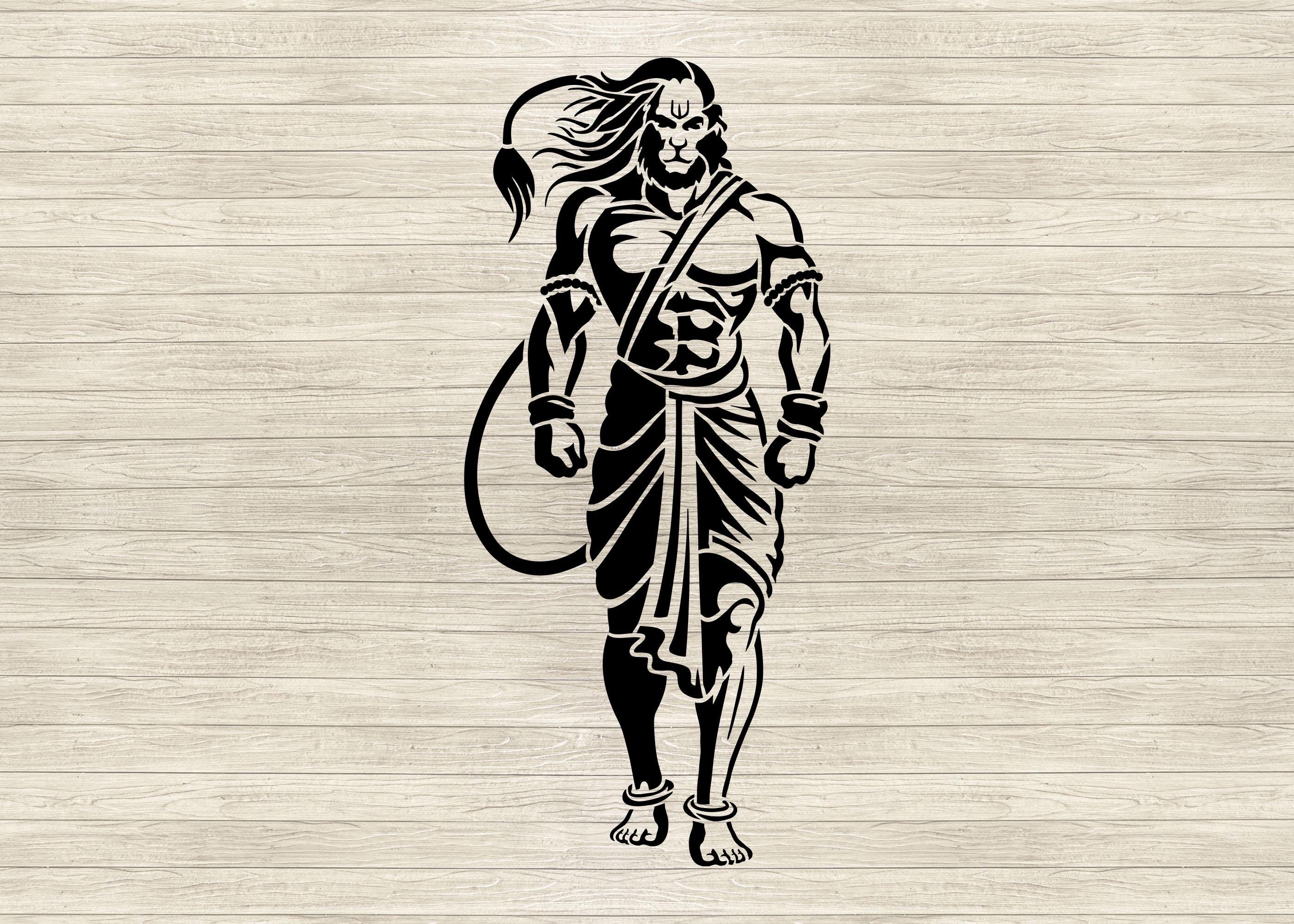Lord Hanuman Warrior Stencil | Hindu God SVG Template, Bajrangbali ...