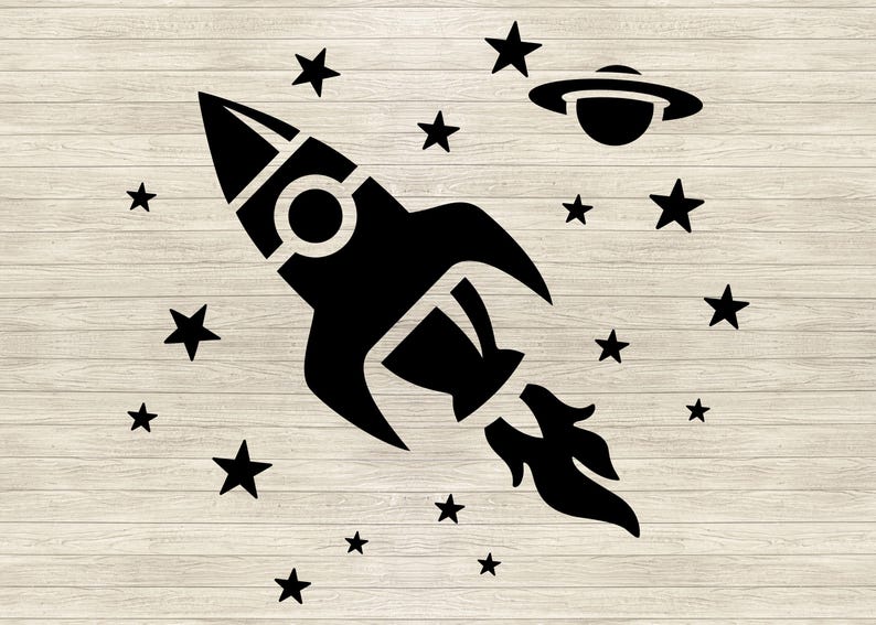 Rocket Ship With Stars Stencil SVG, Space Cut File for Cricut ...