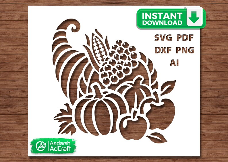 Thanksgiving Cornucopia Stencil | Harvest Basket SVG Template, Rustic ...
