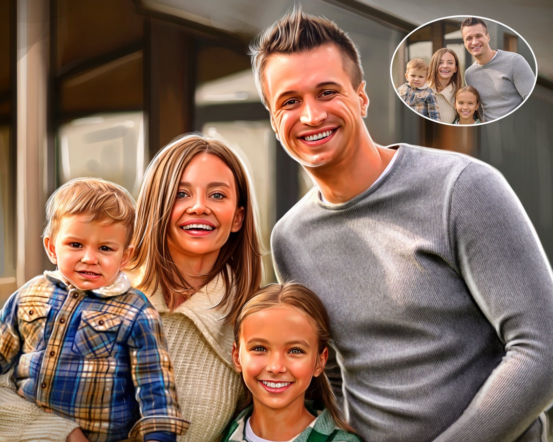 Custom Family Portrait From Your Photo, Personalize Digital Family ...