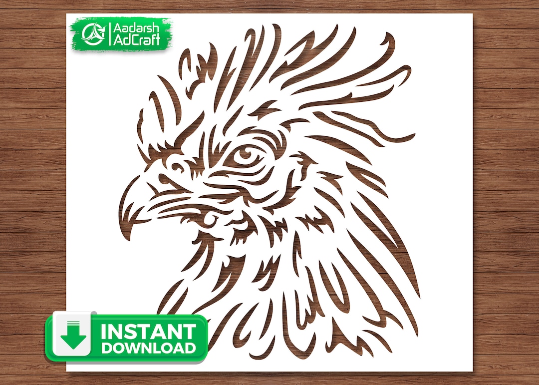 Hen Cock Poultry Bird Face Stencil Art, Vector SVG, Dxf, Poultry Bird ...