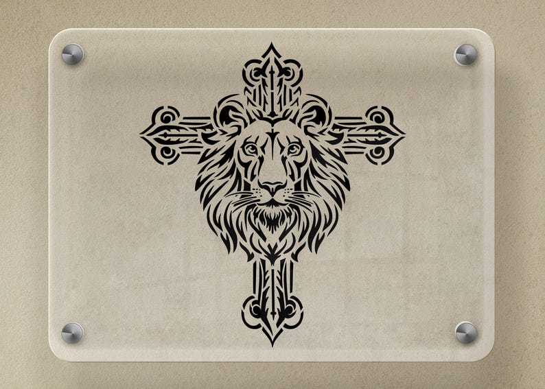 Wild Lion Face on Jesus Christ Cross Stencil SVG, Christian Faith Cut ...