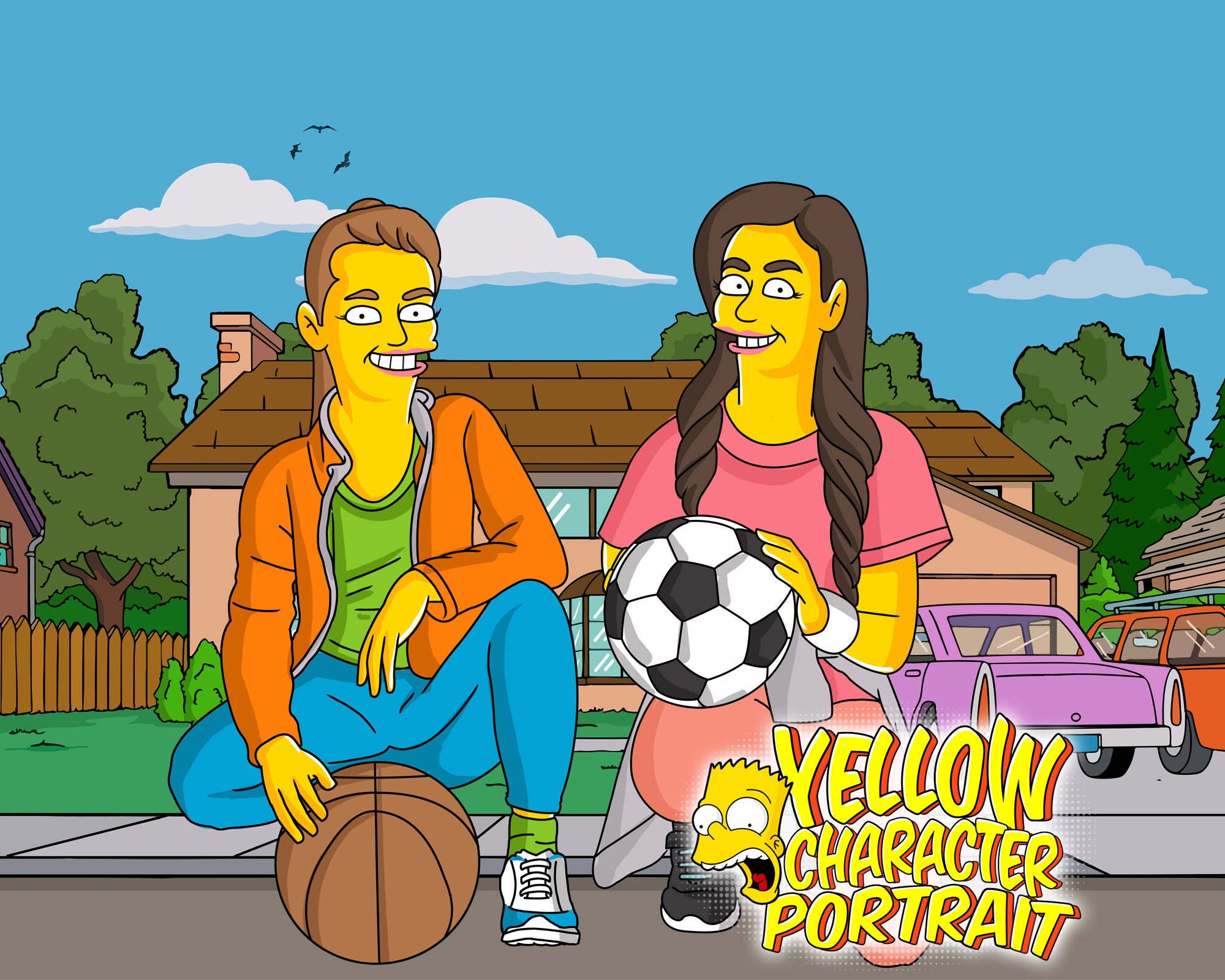 Simpsons Yellow Character Portrait of Two Girls With Balls in Hand on ...