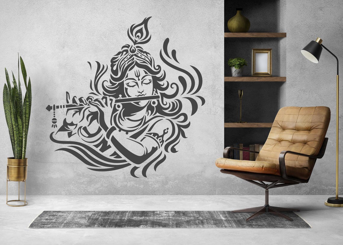 Shri Krishna Stencil Art SVG, Hindu God Krishna Cut File for Cricut ...