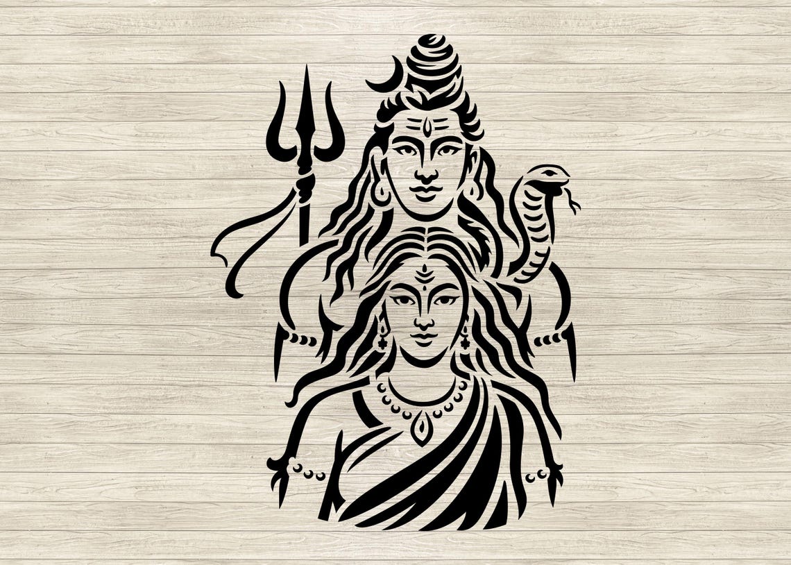 Divine Shiv Shakti Stencil | Hindu God SVG Template, Shiva Parvati ...