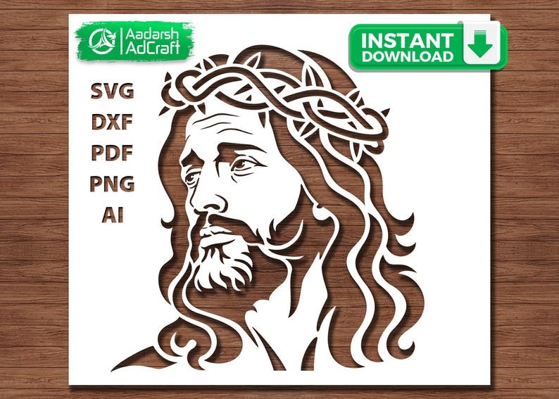 Jesus Face Crown of Thorns Stencil SVG, Christian Religious Cut File ...