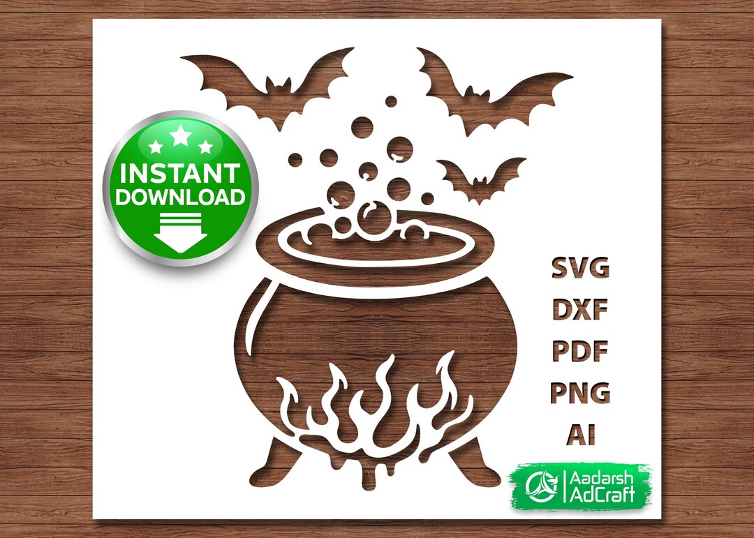 Witch Cauldron With Bats Stencil | Spooky Halloween SVG, Potion ...