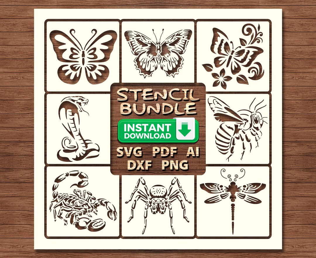 Stencil Bundle of Insects, Honey Bee, Spider. Butterfly, Snake and Scorpio, Insects Stencil, SVG ...