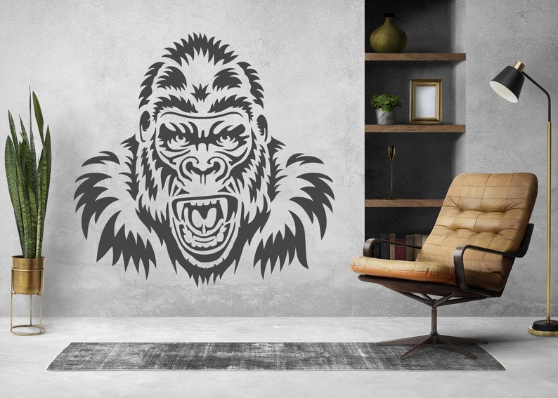 Angry Furious Gorilla Grunts Face Art Stencil, Ape Art Stencil, Wildlife Art, SVG, Dxf, Wall ...