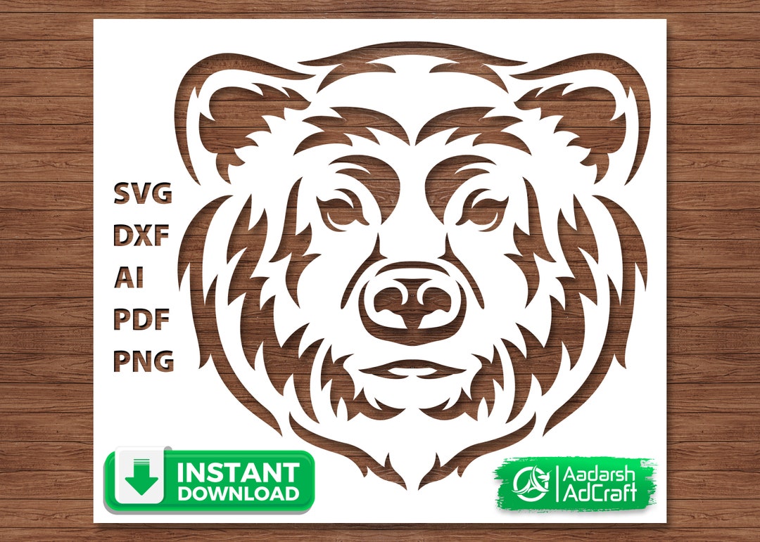 Bear Wild Face Art Stencil, Bear Face Stencil, Bear Face Print, Wildlife Art, SVG, Dxf, Wall ...