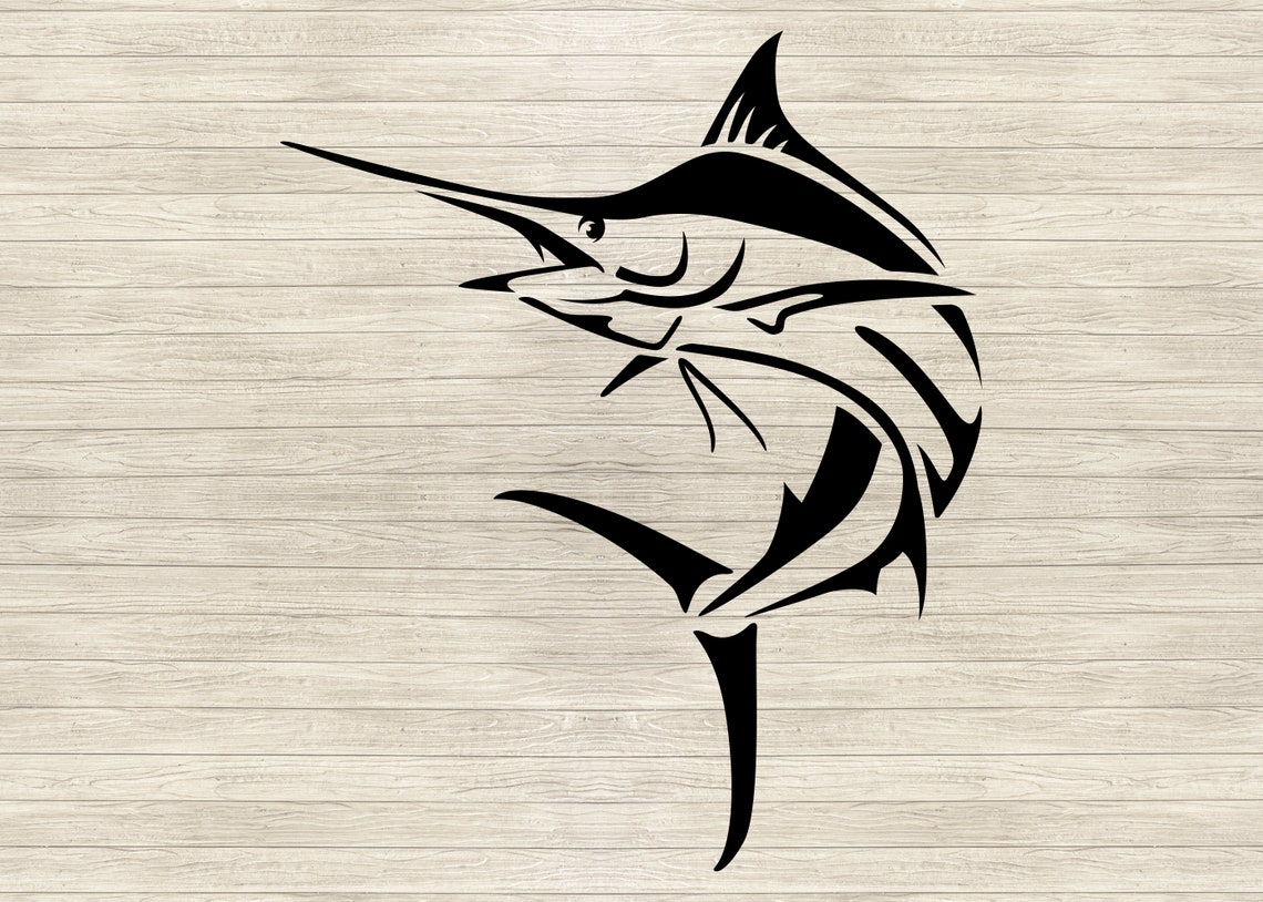 Marlin Fish Jumping Art Stencil, SVG, Dxf, Marlin Fish Stencil, Sea ...