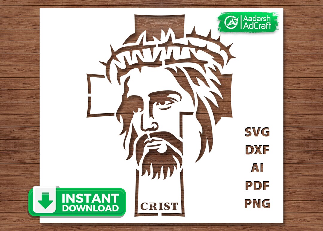 Jesus Crist Face in Cross Stencil Art, Vector SVG, Dxf, Stencil Print ...