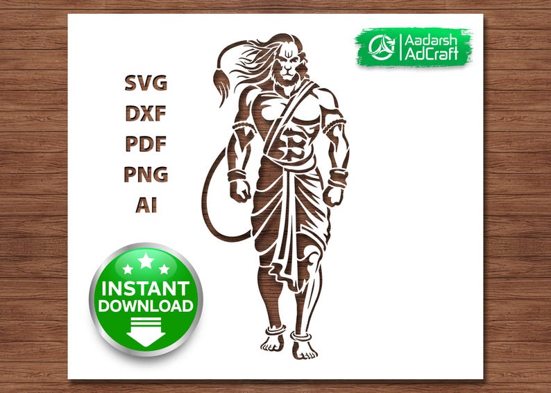 Lord Hanuman Warrior Stencil | Hindu God SVG Template, Bajrangbali ...