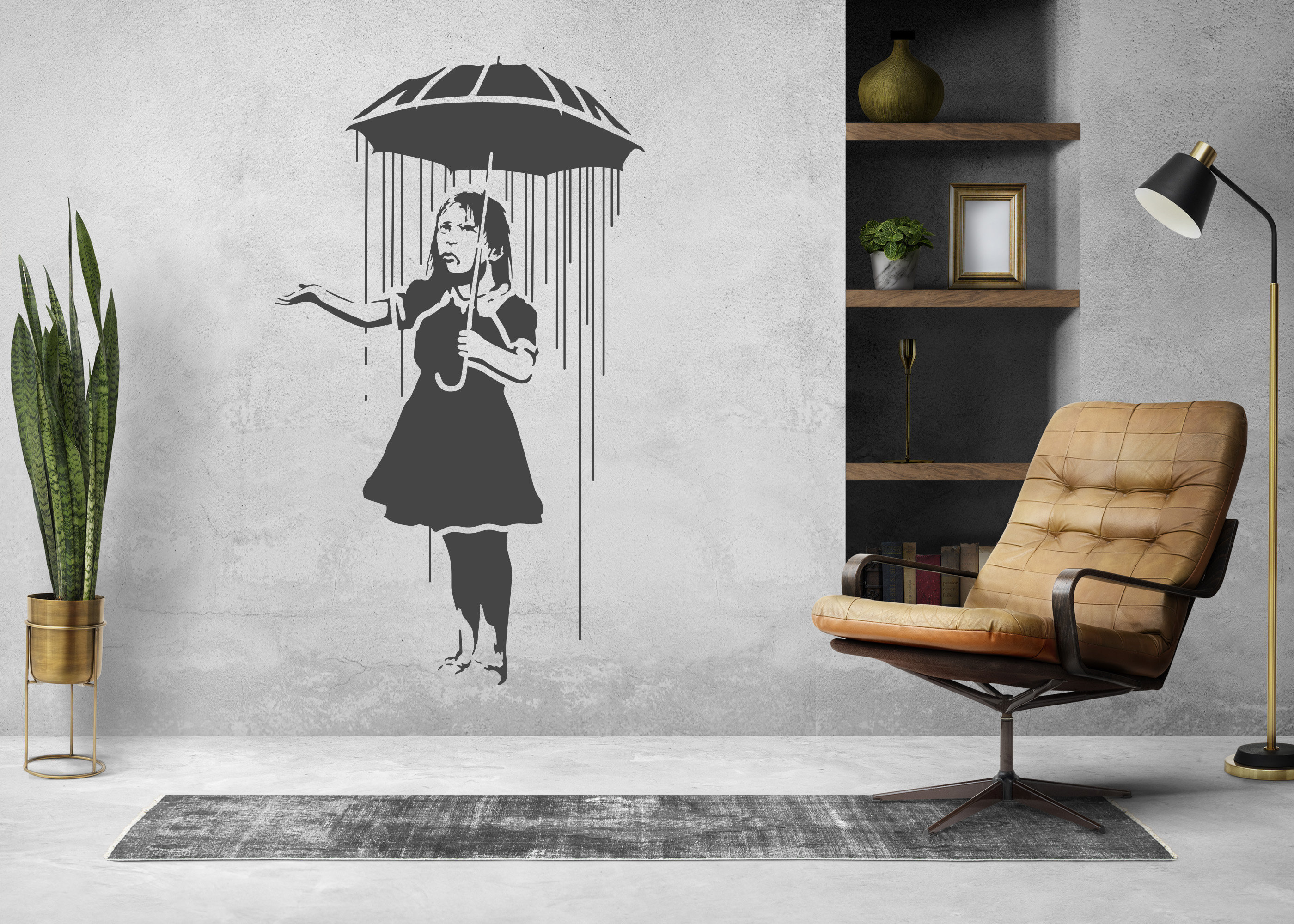 Banksy Rain Umbrella Girl Art Stencil, Svg, Dxf, Png, Pdf, Raining ...