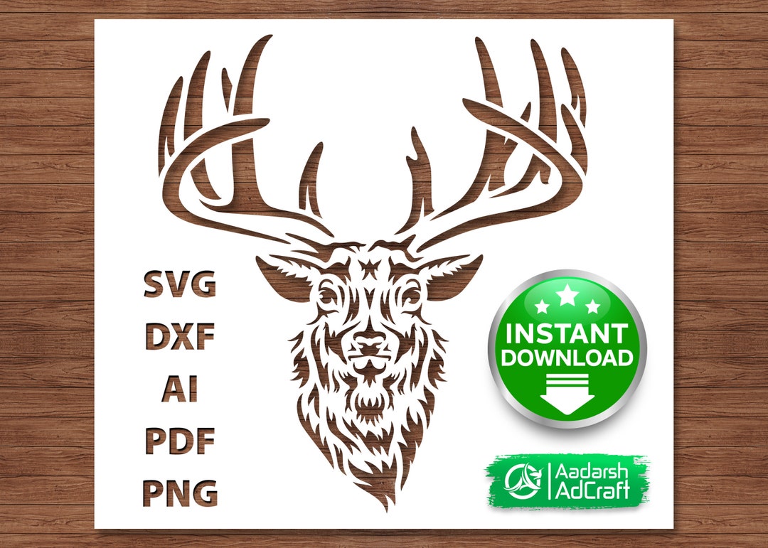 American Elk Head Front Face Stencil, SVG, Dxf, Digital Instant ...