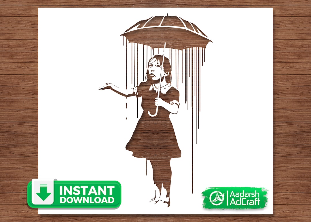 Banksy Rain Umbrella Girl Art Stencil, Svg, Dxf, Png, Pdf, Raining ...