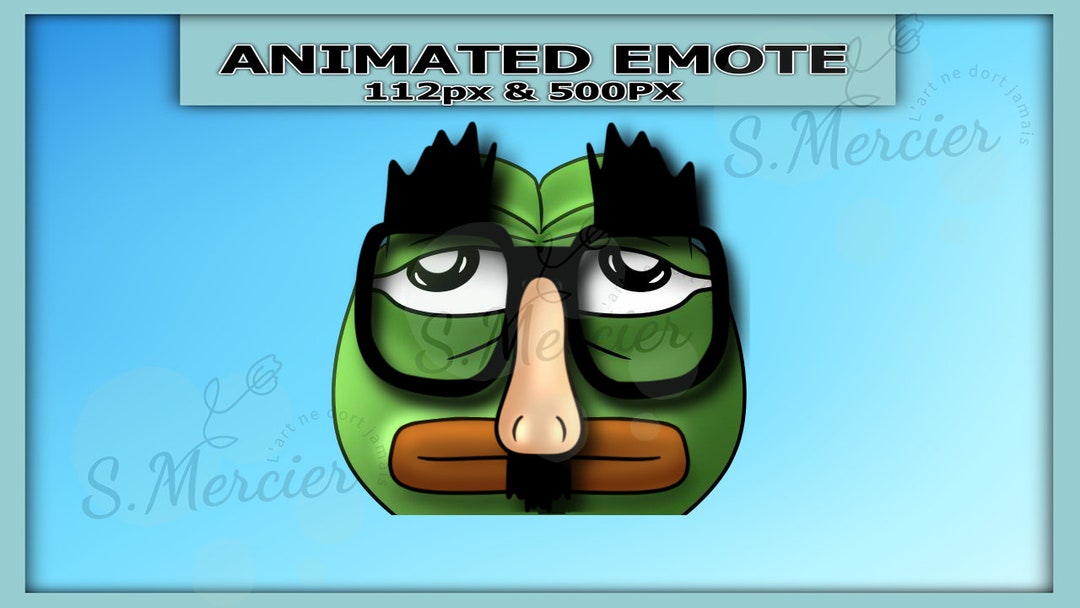 Emote, Emote animé, Pepe, Grenouille, lunette moustache, Alert, Mignon ...