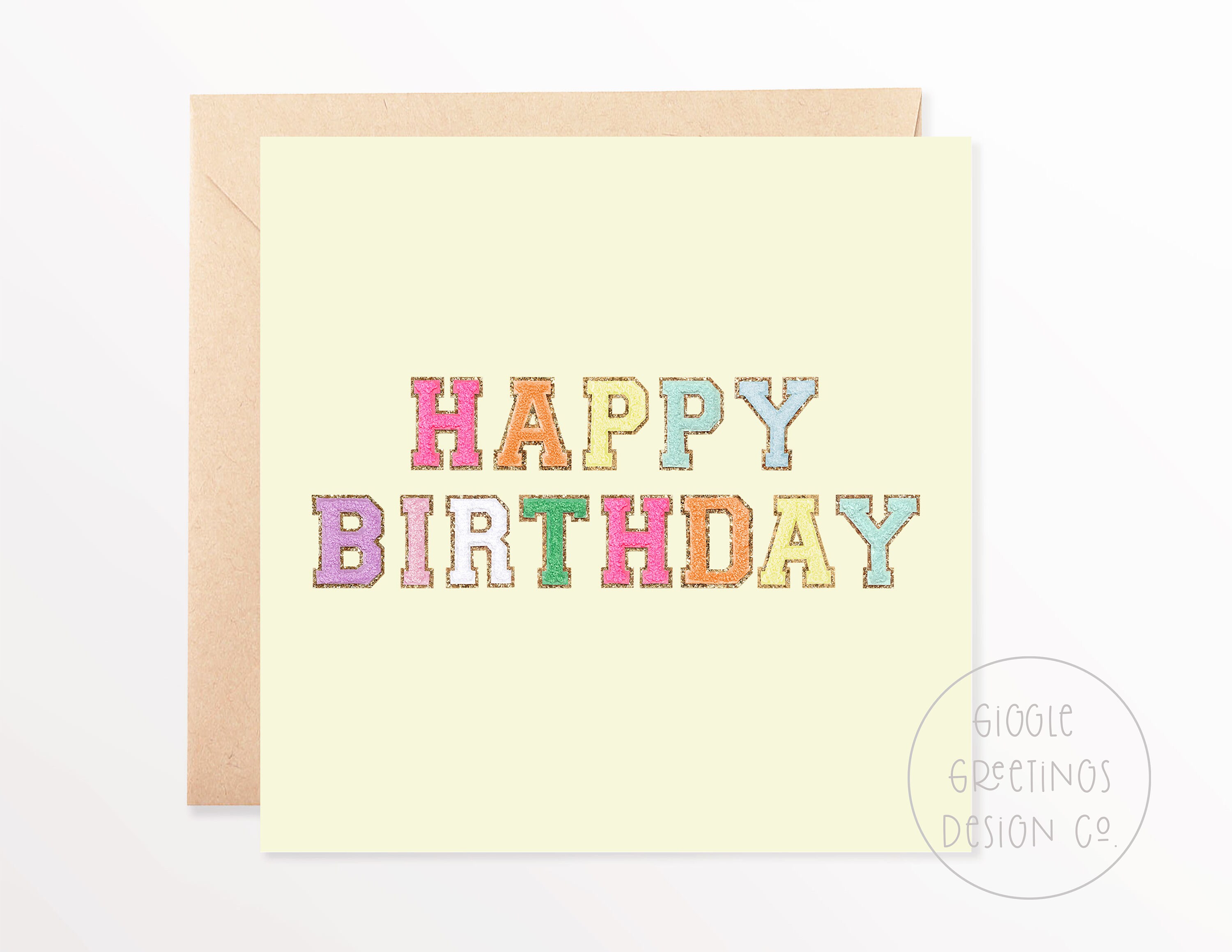 Printable Card | Happy Birthday | Chenille Varsity Letters | Printable ...