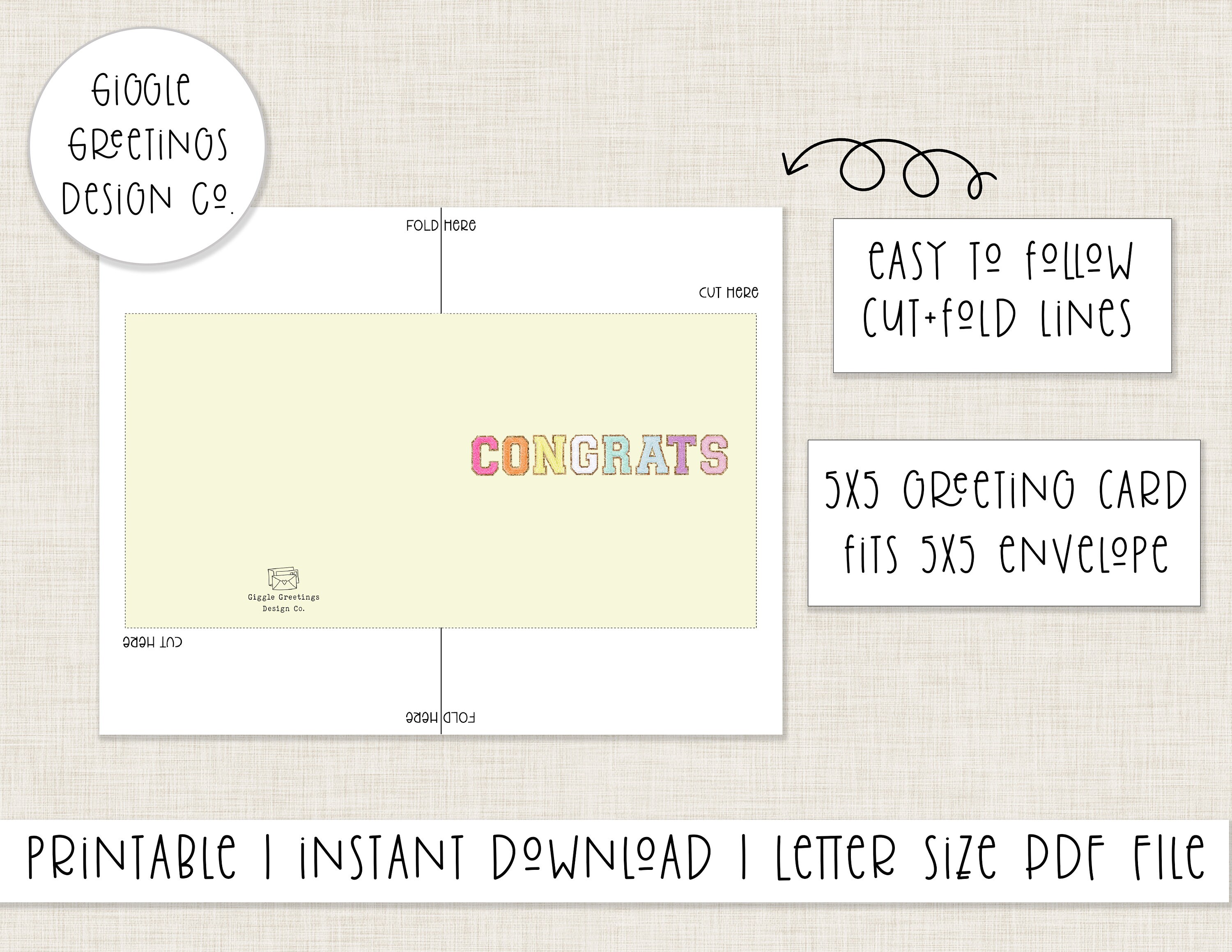 Printable Card | Congrats | Chenille Varsity Letters | Printable ...