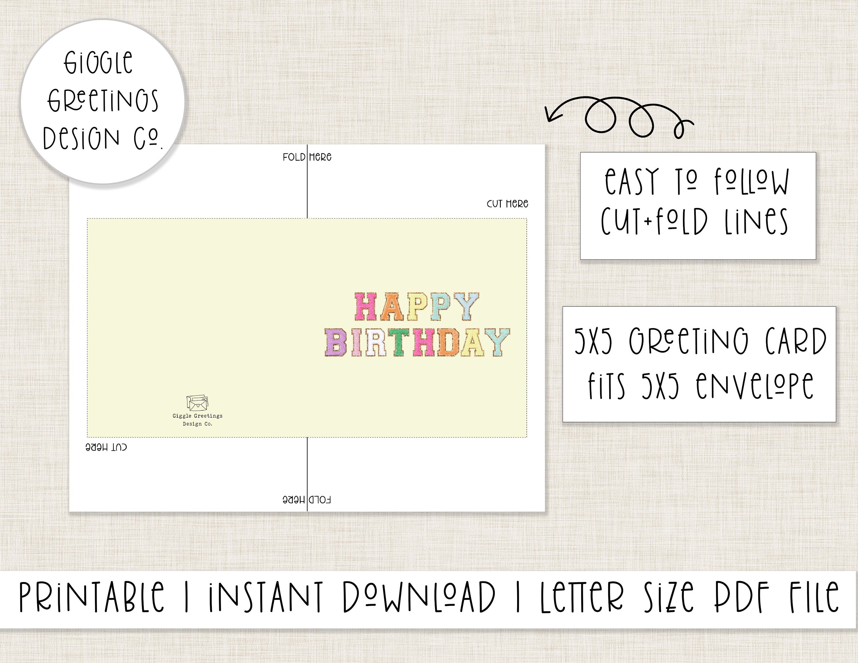 Printable Card | Happy Birthday | Chenille Varsity Letters | Printable ...