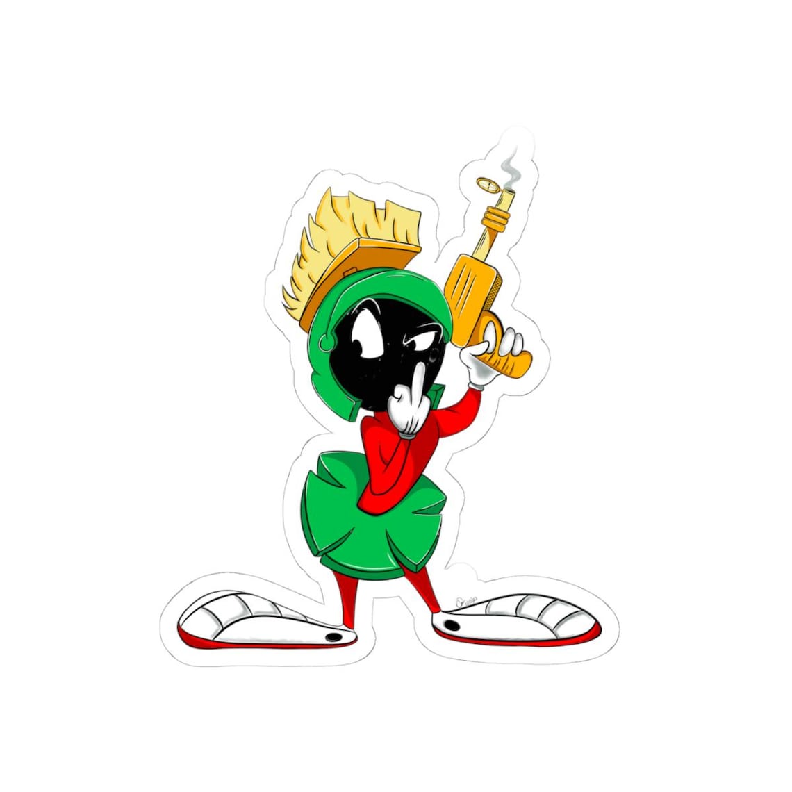 Marvin the Martian Flippin' the Bird Sticker, Cartoon Fun Decal, Laptop ...